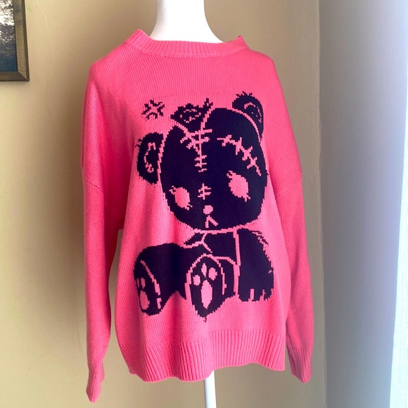 Sweaters | Euc Oversized Sad Bear Sweater Sm | Poshmark